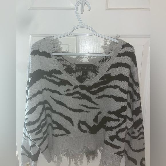 Polly & Esther | Sweaters | Polly Esther Distressed Zebra Print Sweater ...
